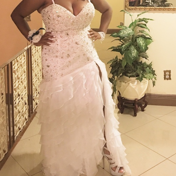 Dresses | White Rhinestone Encrusted Crystal Formal Dress | Poshmark